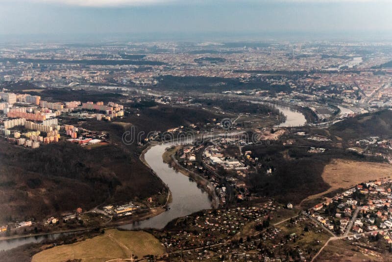 Aerial View of River Vltava in Prague, Czechi Stock Image - Image of ...
