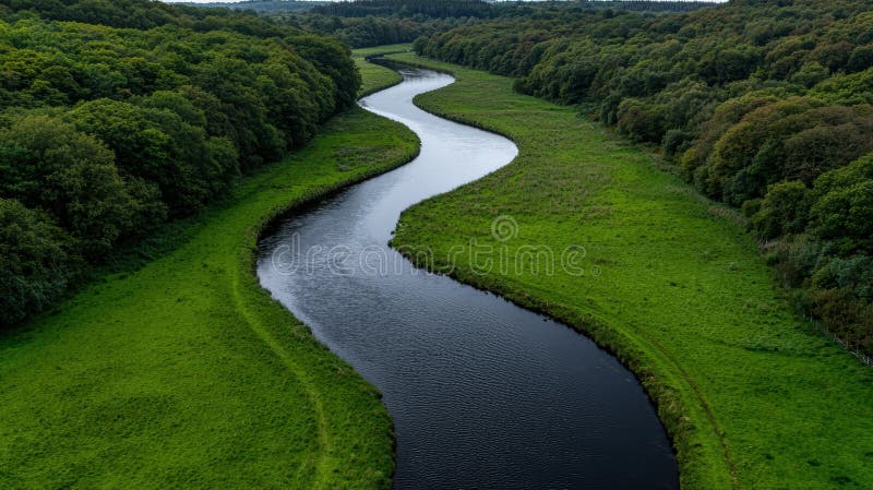 Aerial View of a River Winding through a Green Landscape. Stock ...