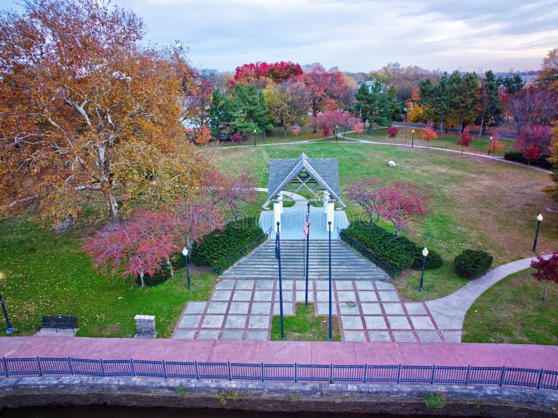 Aerial View of a Riverfront Park in Fall Colors Stock Image - Image of ...