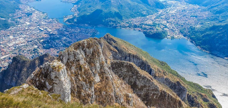 Aerial View of the Riverside City Surrounded by Rocks Stock Photo ...