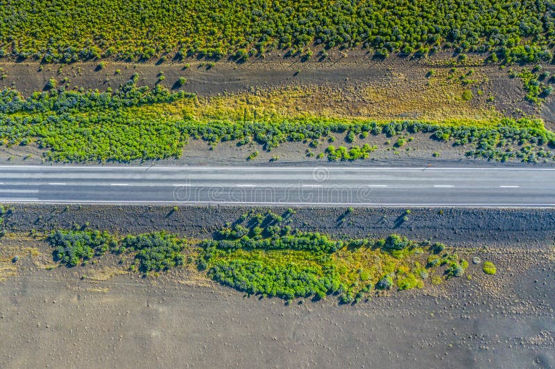 Aerial View of Road through.Beautiful Landscape with Empty Rural Road ...