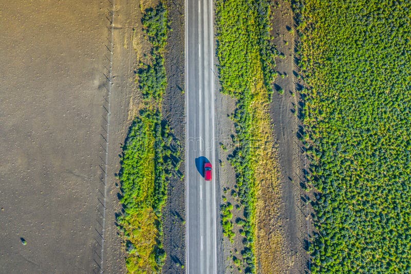 Aerial View of Road through.Beautiful Landscape with Empty Rural Road ...