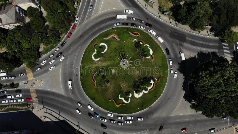 Aerial View of a Road Circle with Grass in the Center. Roundabout from ...