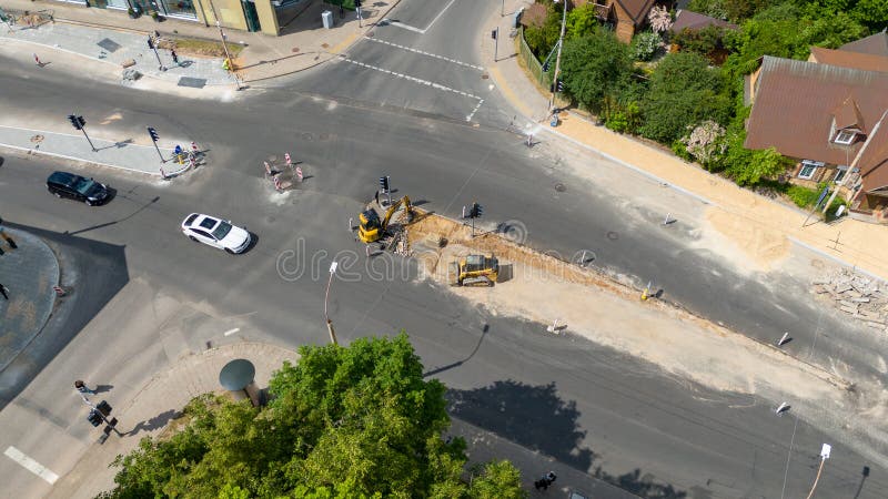 Aerial View of Road Construction at Intersection Stock Photo - Image of ...