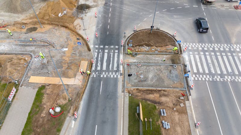 Aerial View of Road Construction at Intersection Stock Image - Image of ...