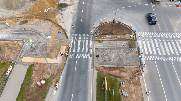 Aerial View of Road Construction at Intersection Stock Image - Image of ...