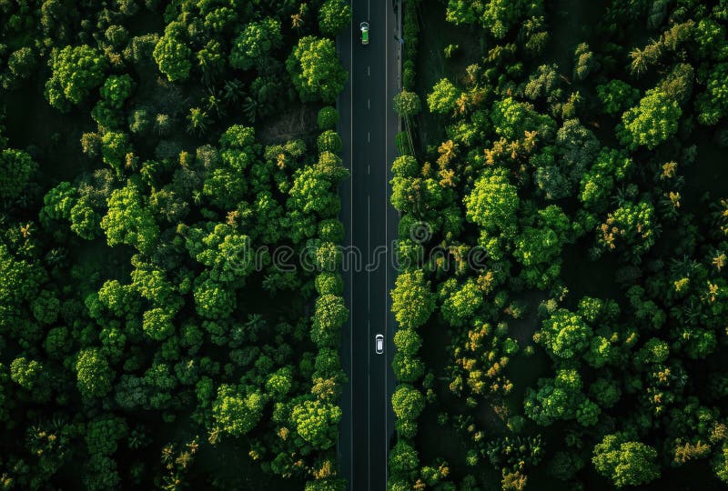 Aerial View of a Road through an Evergreen Forest Stock Image - Image ...