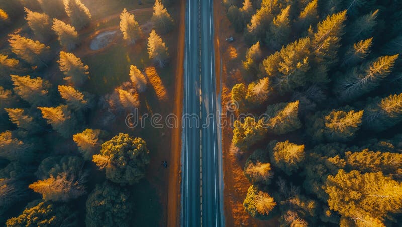 Aerial View of Road through Forest in Autumn Stock Illustration ...
