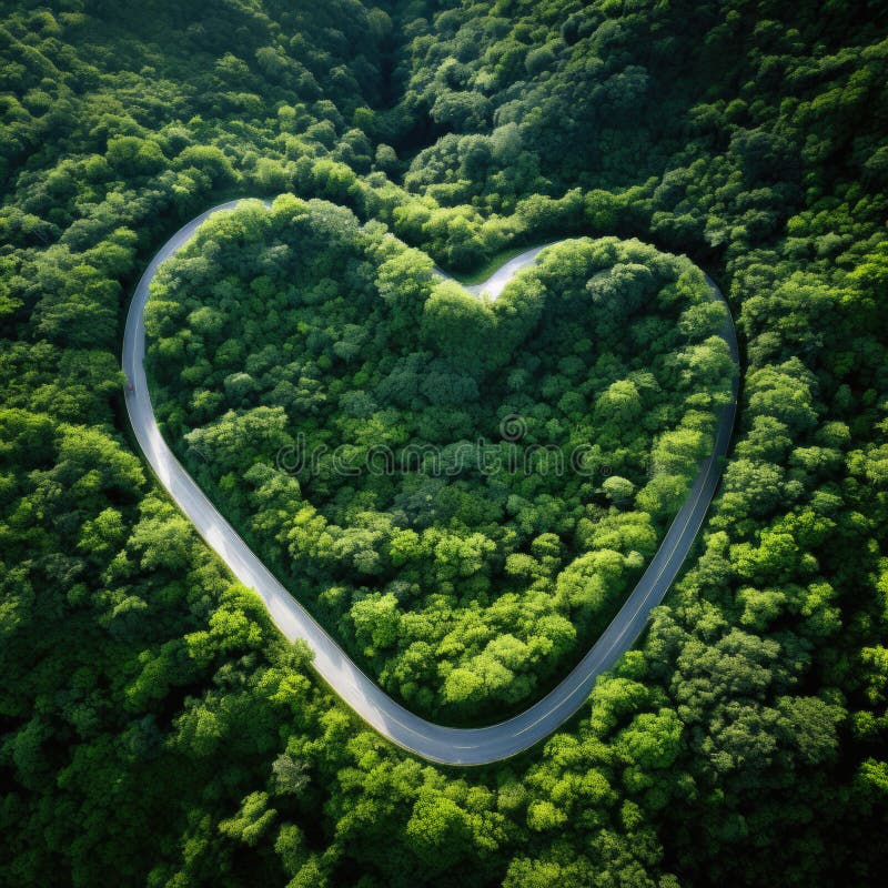 Aerial View of a Road Form of a Heart in the Middle of the Forest Stock ...