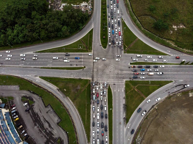 Aerial View of Road Intersection with Crowded Vehicles Stock Photo ...