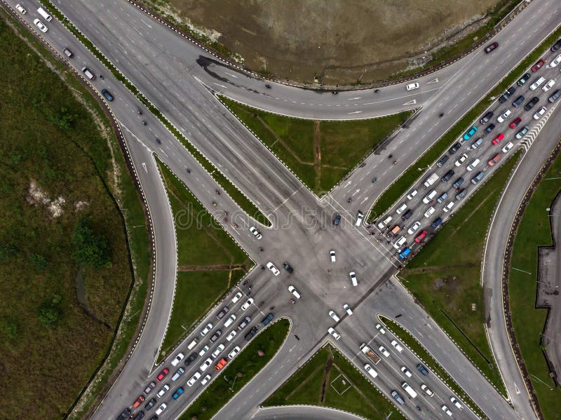 Aerial View of Road Intersection with Crowded Vehicles Stock Image ...