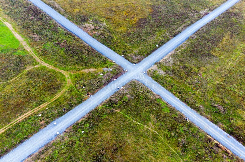 Aerial View of Road Intersection. Intersection of Dirt Asphalt Roads ...