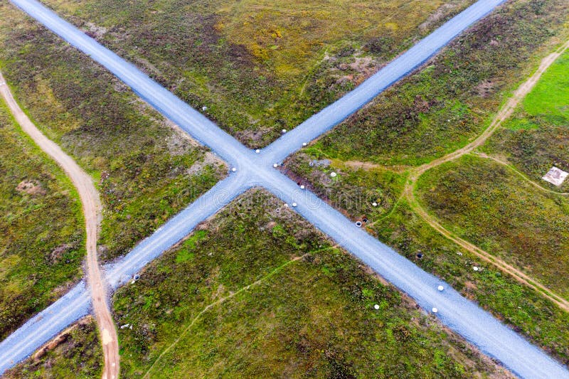 Aerial View of Road Intersection. Intersection of Dirt and Asphalt ...