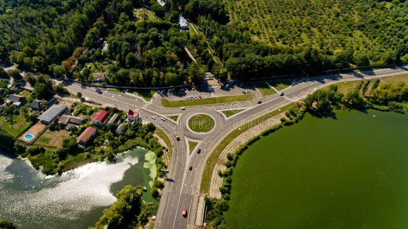 Aerial View of the Road Junction. Stock Image - Image of green, travel ...