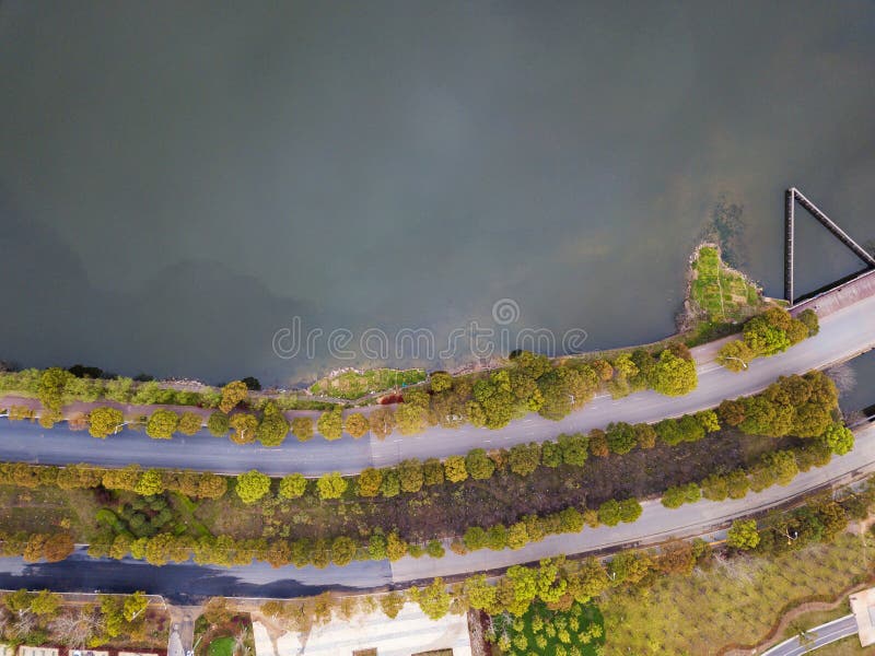 Aerial View of Road by the Lake Stock Image - Image of transportation ...