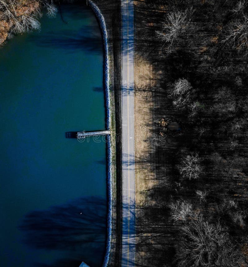 Aerial View of a Road Next To Lake Stock Image - Image of drone, aerial ...