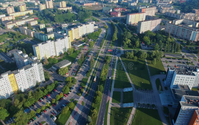 Aerial View on a Road with Roundabout Intersection in City with ...