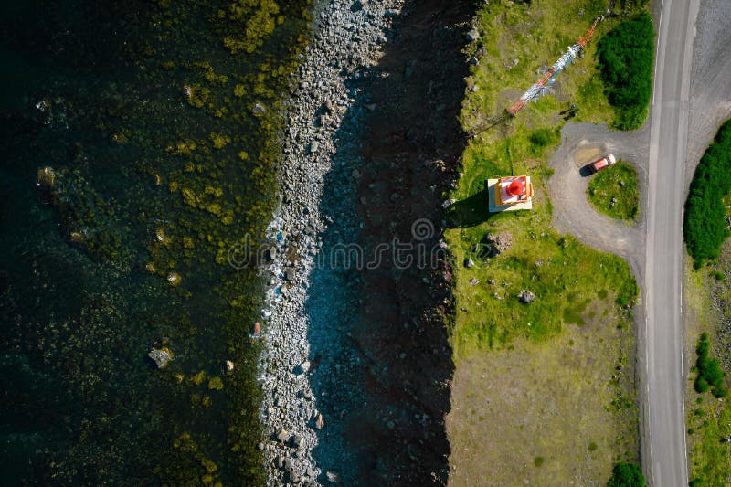 Aerial View of a Road and Shoreline with Boats Stock Photo - Image of ...