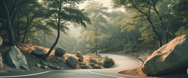 Aerial View of a Road Surrounded by Trees and Rocks Stock Photo - Image ...