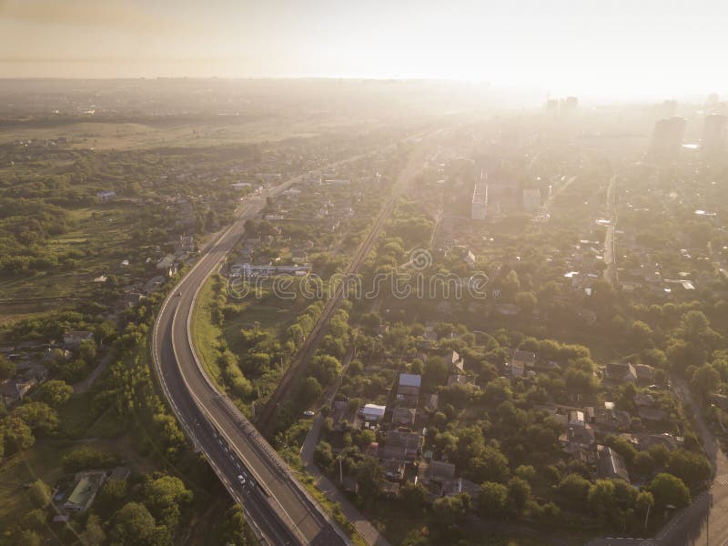 Aerial View of the Road To City, Sun Light Stock Image - Image of ...