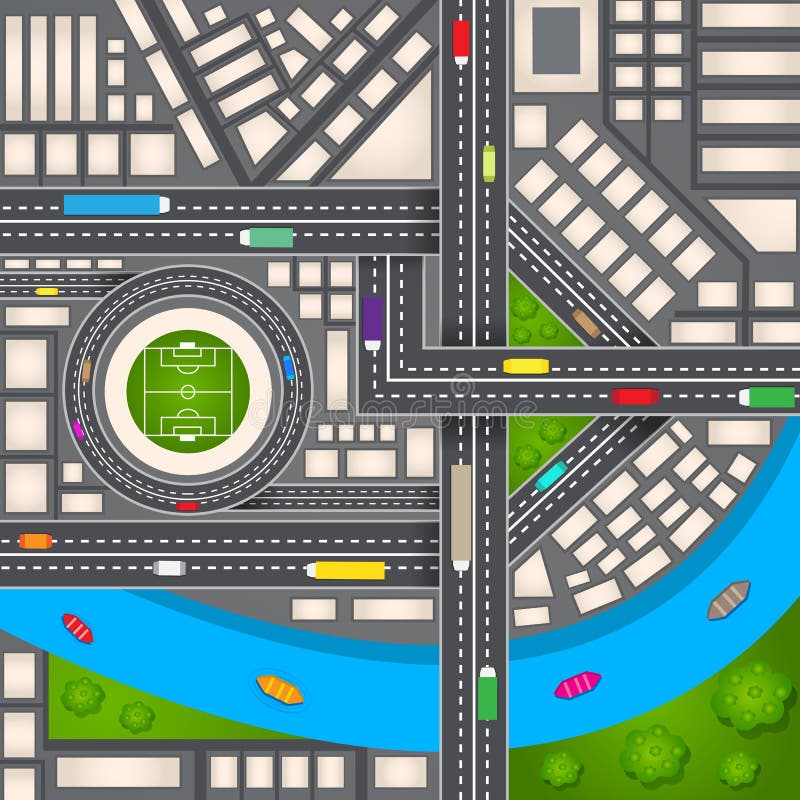 Aerial View of Road Traffic Stock Vector - Illustration of crossroad ...