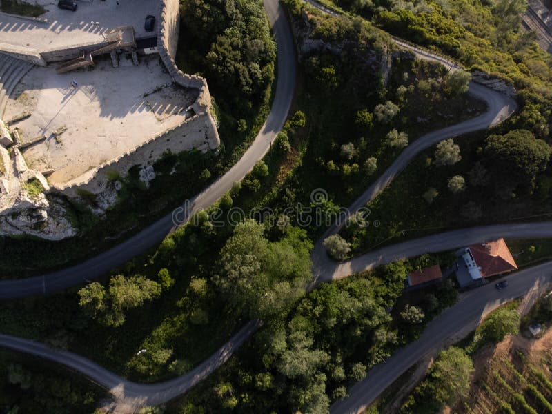 Aerial View or Roads Surrounded by Dense Trees Stock Photo - Image of ...