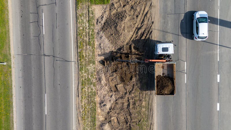 Aerial View of Roadside Excavation and Construction Work Stock Photo ...