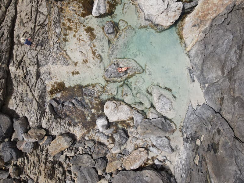 Aerial View of Rock Formations with Human Sitting on Rock Stock Image ...