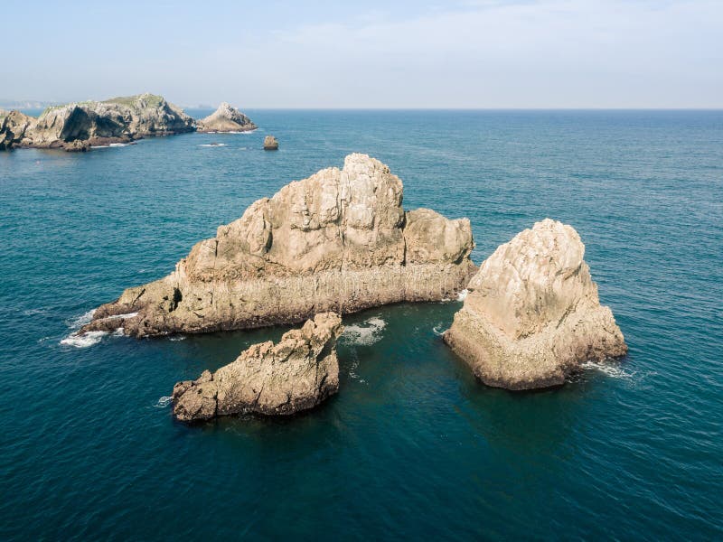 Aerial View of Rock in the Sea Stock Image - Image of water, background ...