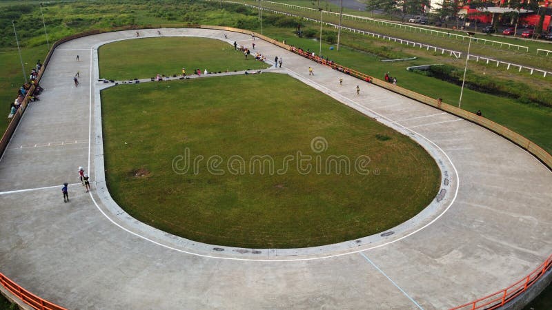Aerial View of Roller Skate Rink. the Children are Practicing Roller ...