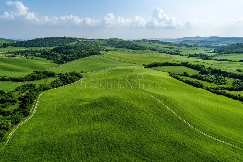 Aerial View of Rolling Green Hills and Fields Stock Illustration ...