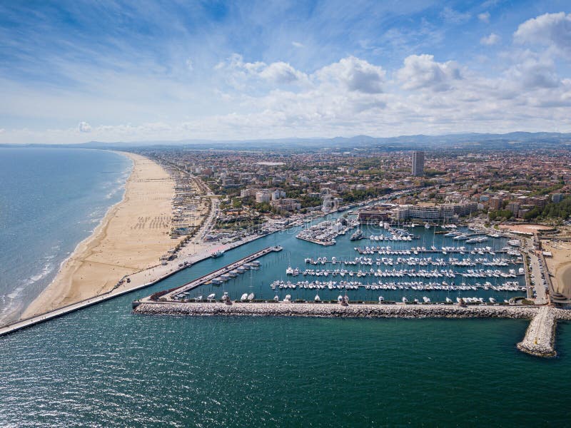 Aerial View of the Romagna Coast with the Beaches of Riccione, Rimini ...