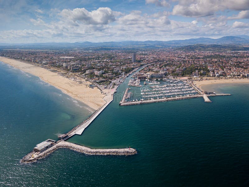 Aerial View of the Romagna Coast with the Beaches of Riccione, Rimini ...