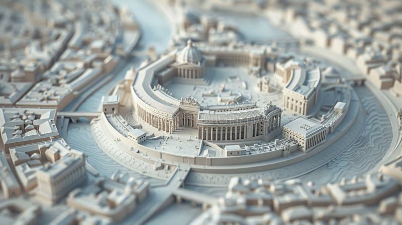 Aerial View of Rome City Map in Minimal 3D Design Showcasing Famous ...