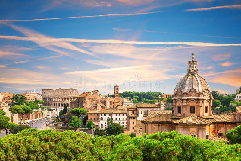 Aerial View of Rome, the Dome and the Coliseum in the Backyard, Italy ...