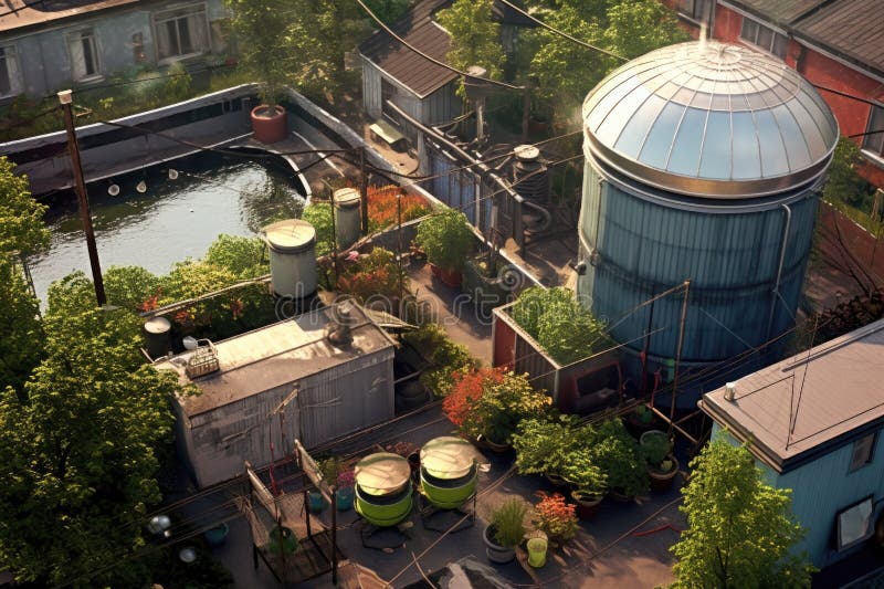 Aerial View of a Rooftop Rainwater Collection System Stock Illustration ...