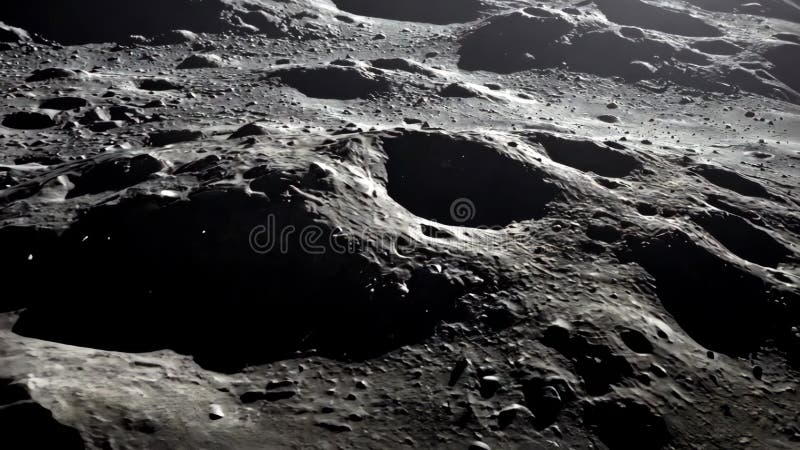 Aerial View of a Rough Lunar Surface with Craters and Shadows, Space ...