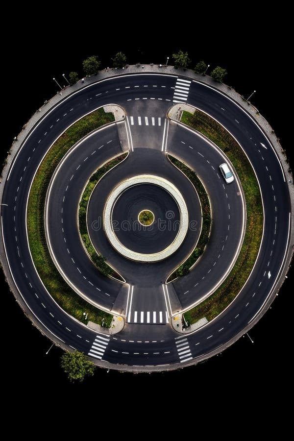 Aerial View of a Roundabout with Intersecting Roads Stock Image - Image ...