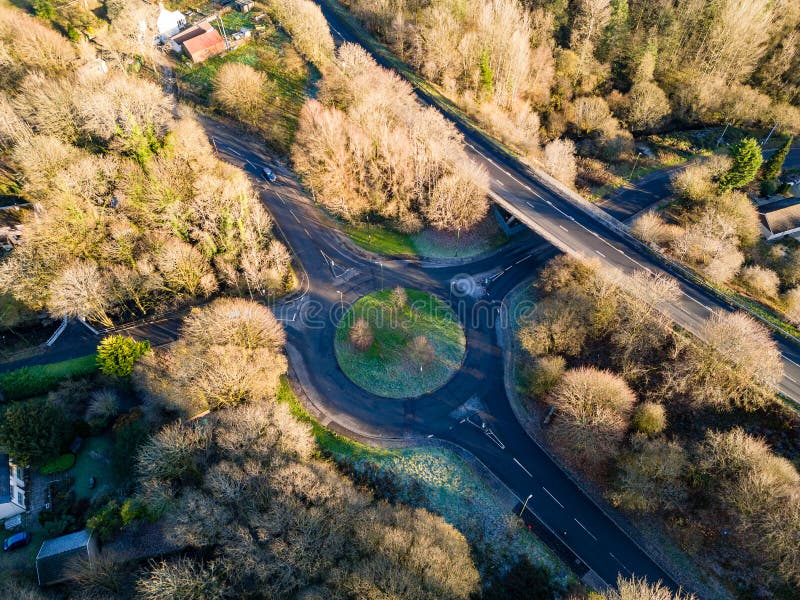 Aerial View of a Roundabout (traffic Circle) in Winter Stock Image ...
