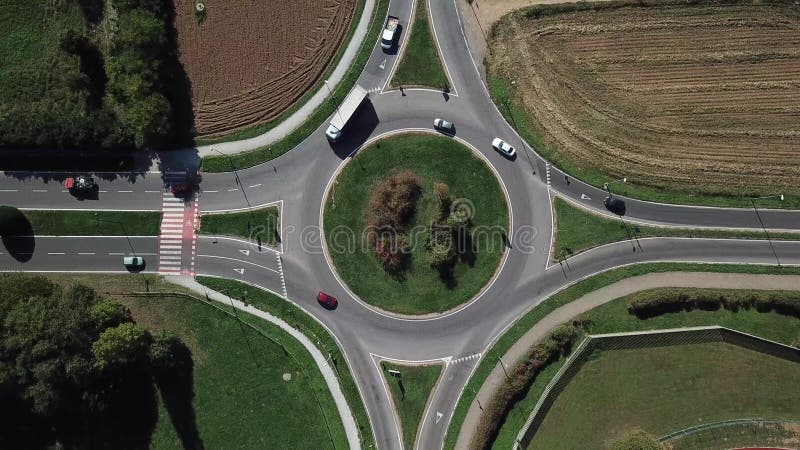 Aerial View of a Roundabout and Vehicle Circulation Stock Footage ...