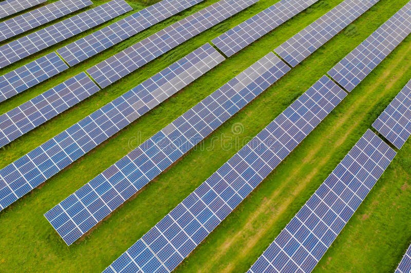 Aerial View of Rows of Solar Panels in a Field Stock Photo - Image of ...