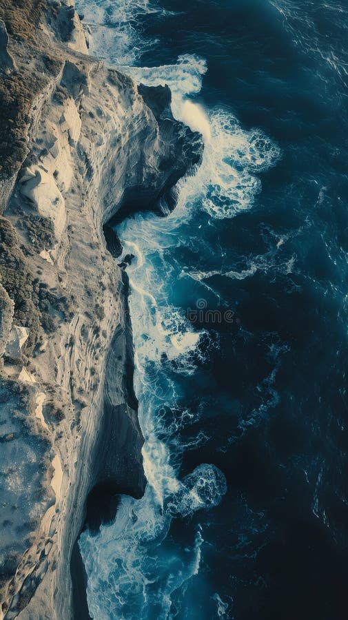Aerial View of Rugged Coastal Cliffs with Crashing Ocean Waves Stock ...