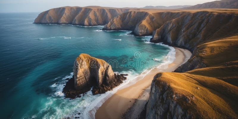 Aerial View of Rugged Coastline with Steep Cliffs and Blue Ocean. Stock ...