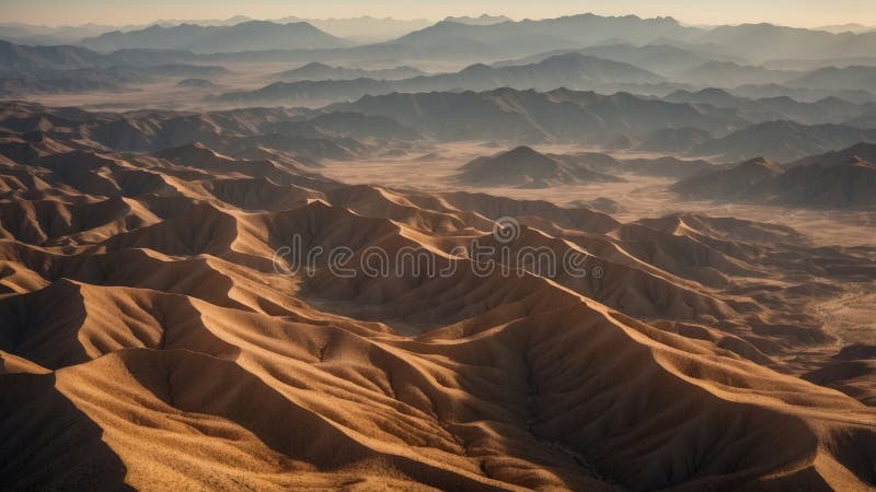Aerial View of a Rugged Desert Landscape with Dramatic Ridges and ...