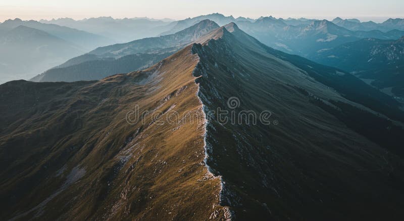 Aerial View of a Rugged Mountain Ridge Stretching into the Distance ...