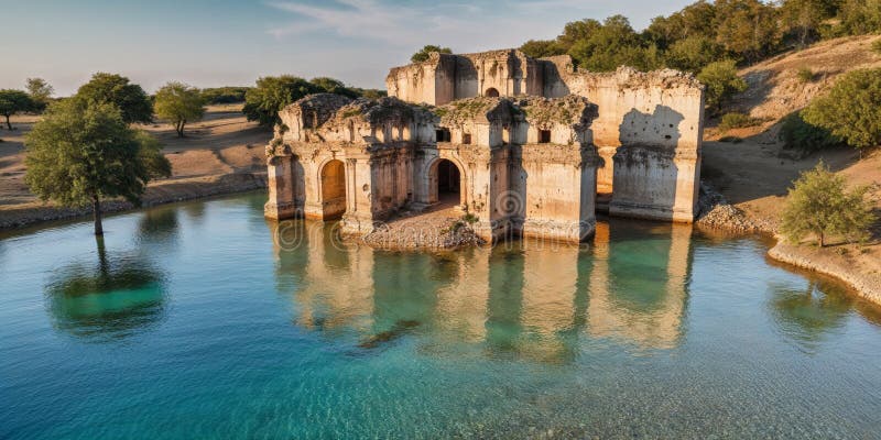 Aerial View of a Ruined Structure Submerged in Turquoise Water. Stock ...