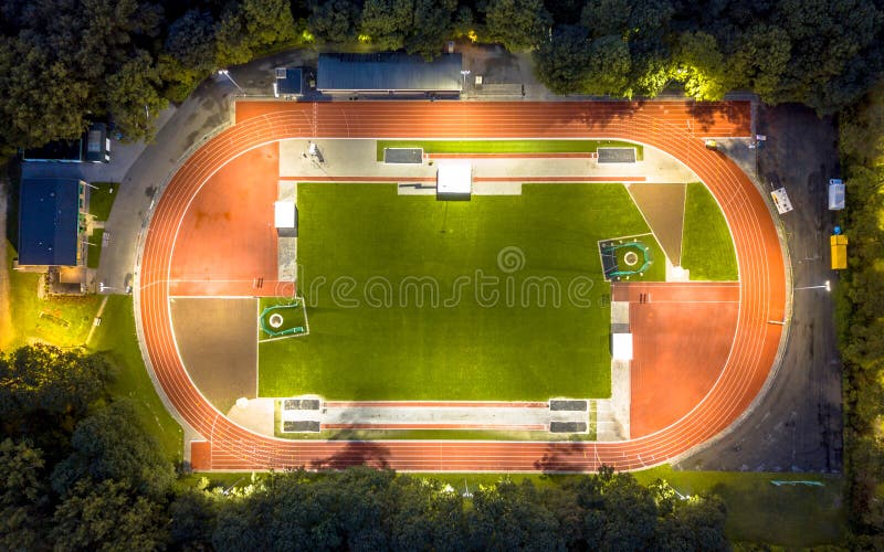 Aerial View of Running Track at Night Stock Photo - Image of dark ...