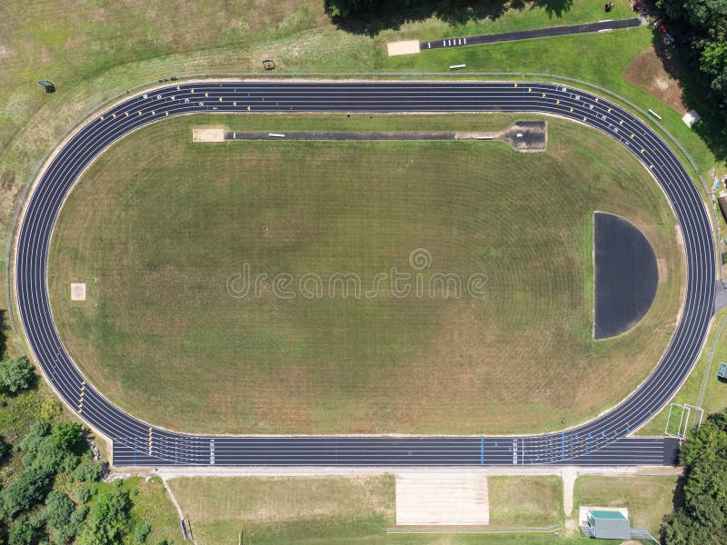 Aerial View of a Running Track Stock Photo - Image of building, grass ...