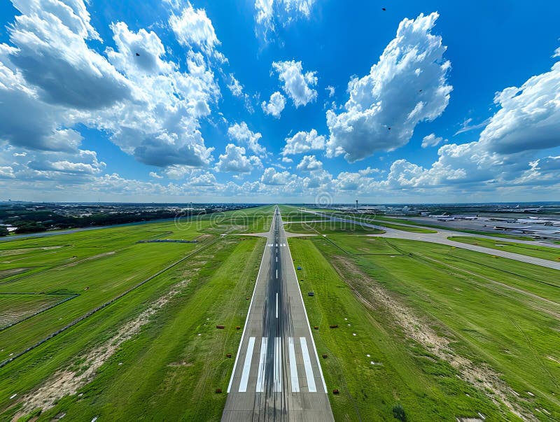 An Aerial View of a Runway with Clouds in the Sky Stock Image - Image ...
