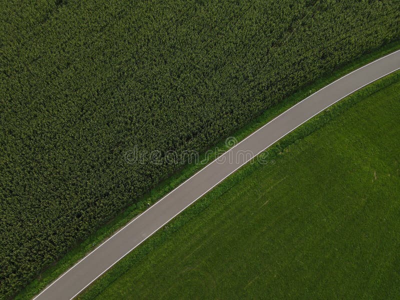 Aerial View of a Road between Fields in the Landscape Stock Image ...